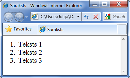 HTML - Numurēts saraksts — uzdevums. Informātika, 11. klase.