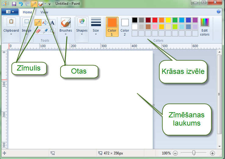 Paint darba vide — teorija. Datorika, 1. klase.