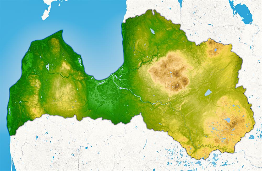 Latvijas karte. Dabas un cilvēka veidotas teritorijas. — teorija ...