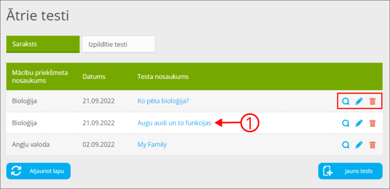 Darbības ar izveidotu testu — teorija. IKT kursi skolotājiem, Papildkurss.